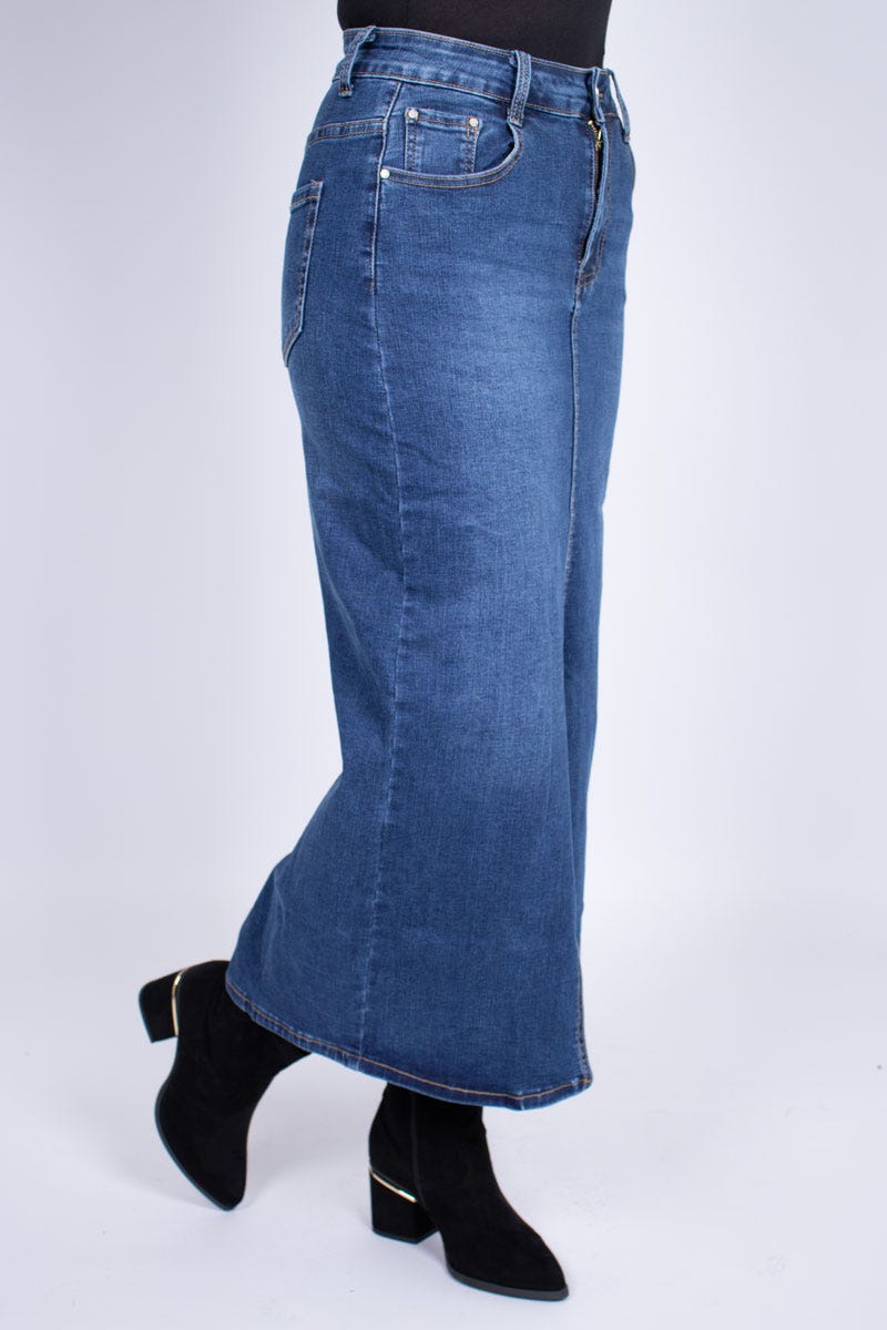 Kjol m. slits, Denim – Creme Fraiche